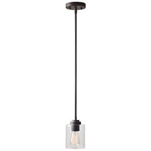 Amazon Brand – Stone & Beam Modern Farmhouse Glass Cylinder Pendant Light Fixture With Light Bulb - 4.75 Inch Shade, 10 - 58 Inch Cord, Oil-Rubbed Bronze