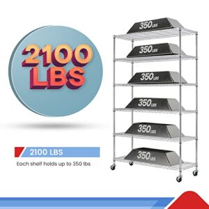 NSF Wire Shelf Organizer 6 Wire Shelving Unit Metal Storage Shelves, Utility Commercial Grade Heavy Duty Height Adjustable Leveling Feet Steel Layer shelf Rack 2100 LBS Capacity-18x48x72,Chrome