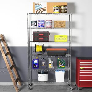 NSF Wire Shelf Organizer 6 Wire Shelving Unit Metal Storage Shelves, Utility Commercial Grade Heavy Duty Height Adjustable Leveling Feet Steel Layer shelf Rack 2100 LBS Capacity-18x48x72,Chrome