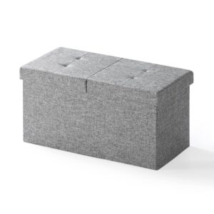 otto & ben 30" storage ottoman with smart lift top, upholstered tufted bench, foot rest, light grey