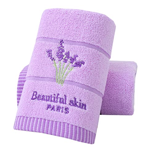 Pidada Hand Towels Set of 2 Lavender Floral Pattern 100% Cotton Soft Absorbent Decorative Towels for Bathroom 13.8 x 29.5 Inch (Purple)