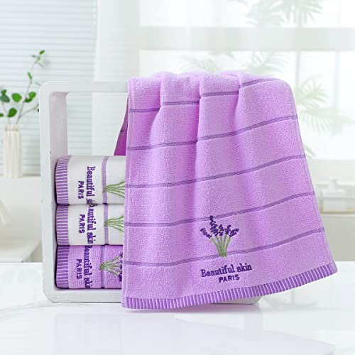 Pidada Hand Towels Set of 2 Lavender Floral Pattern 100% Cotton Soft Absorbent Decorative Towels for Bathroom 13.8 x 29.5 Inch (Purple)