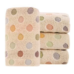 pidada 100% cotton hand towels colorful polka dot pattern soft absorbent decorative towel for bathroom 13.4 x 30 inch set of 4 (brown)