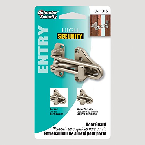 Defender Security U 11316 Swing Bar Door Guard With High Security Auxiliary Lock, Satin Nickel Finish (Single Pack)