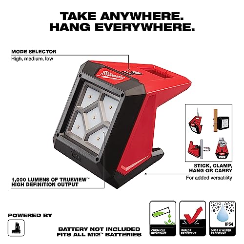 Milwaukee 2364-20 M12 Rover 12 Volt Lithium Ion 1,000 Lumen 250W Replacement Compact Flood Light