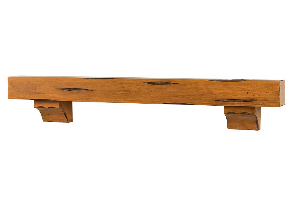 48 Inch Floating Fireplace Mantel Wood Shelf In Chestnut Rustic - Breckenridge From Mantels Direct | With Corbel Bracket Arches | Wooden Rustic Wall Shelf Perfect for Electric Fireplaces and Décor