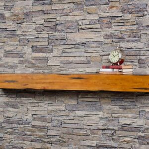 48 Inch Floating Fireplace Mantel Wood Shelf In Chestnut Rustic - Breckenridge From Mantels Direct | With Corbel Bracket Arches | Wooden Rustic Wall Shelf Perfect for Electric Fireplaces and Décor