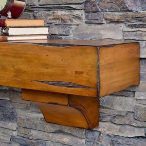 48 Inch Floating Fireplace Mantel Wood Shelf In Chestnut Rustic - Breckenridge From Mantels Direct | With Corbel Bracket Arches | Wooden Rustic Wall Shelf Perfect for Electric Fireplaces and Décor