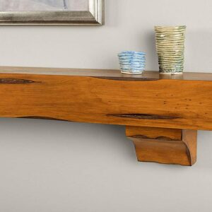 48 Inch Floating Fireplace Mantel Wood Shelf In Chestnut Rustic - Breckenridge From Mantels Direct | With Corbel Bracket Arches | Wooden Rustic Wall Shelf Perfect for Electric Fireplaces and Décor