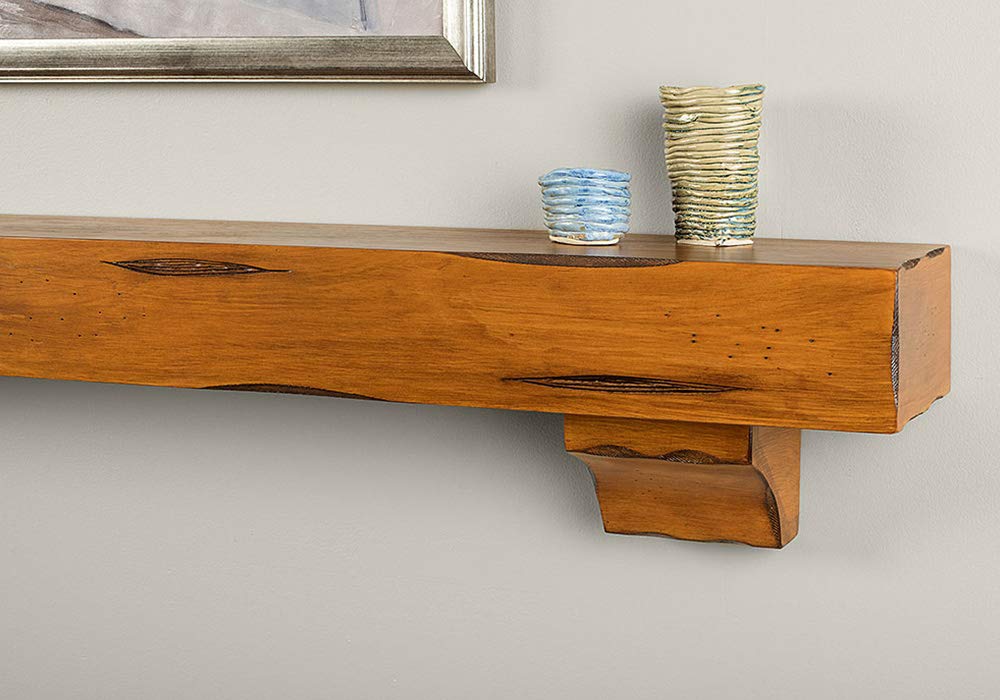 48 Inch Floating Fireplace Mantel Wood Shelf In Chestnut Rustic - Breckenridge From Mantels Direct | With Corbel Bracket Arches | Wooden Rustic Wall Shelf Perfect for Electric Fireplaces and Décor