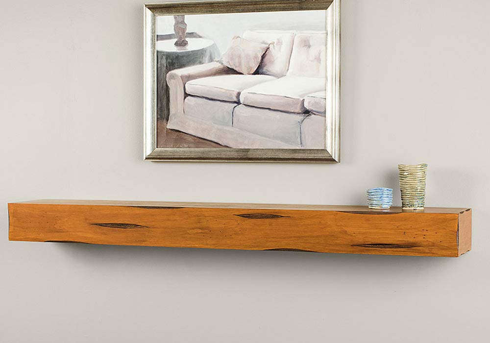 48 Inch Floating Fireplace Mantel Wood Shelf In Chestnut Rustic - Breckenridge From Mantels Direct | With Corbel Bracket Arches | Wooden Rustic Wall Shelf Perfect for Electric Fireplaces and Décor