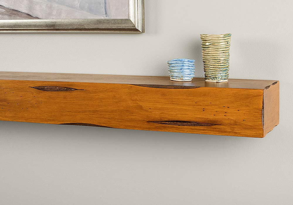 48 Inch Floating Fireplace Mantel Wood Shelf In Chestnut Rustic - Breckenridge From Mantels Direct | With Corbel Bracket Arches | Wooden Rustic Wall Shelf Perfect for Electric Fireplaces and Décor