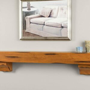 48 Inch Floating Fireplace Mantel Wood Shelf In Chestnut Rustic - Breckenridge From Mantels Direct | With Corbel Bracket Arches | Wooden Rustic Wall Shelf Perfect for Electric Fireplaces and Décor