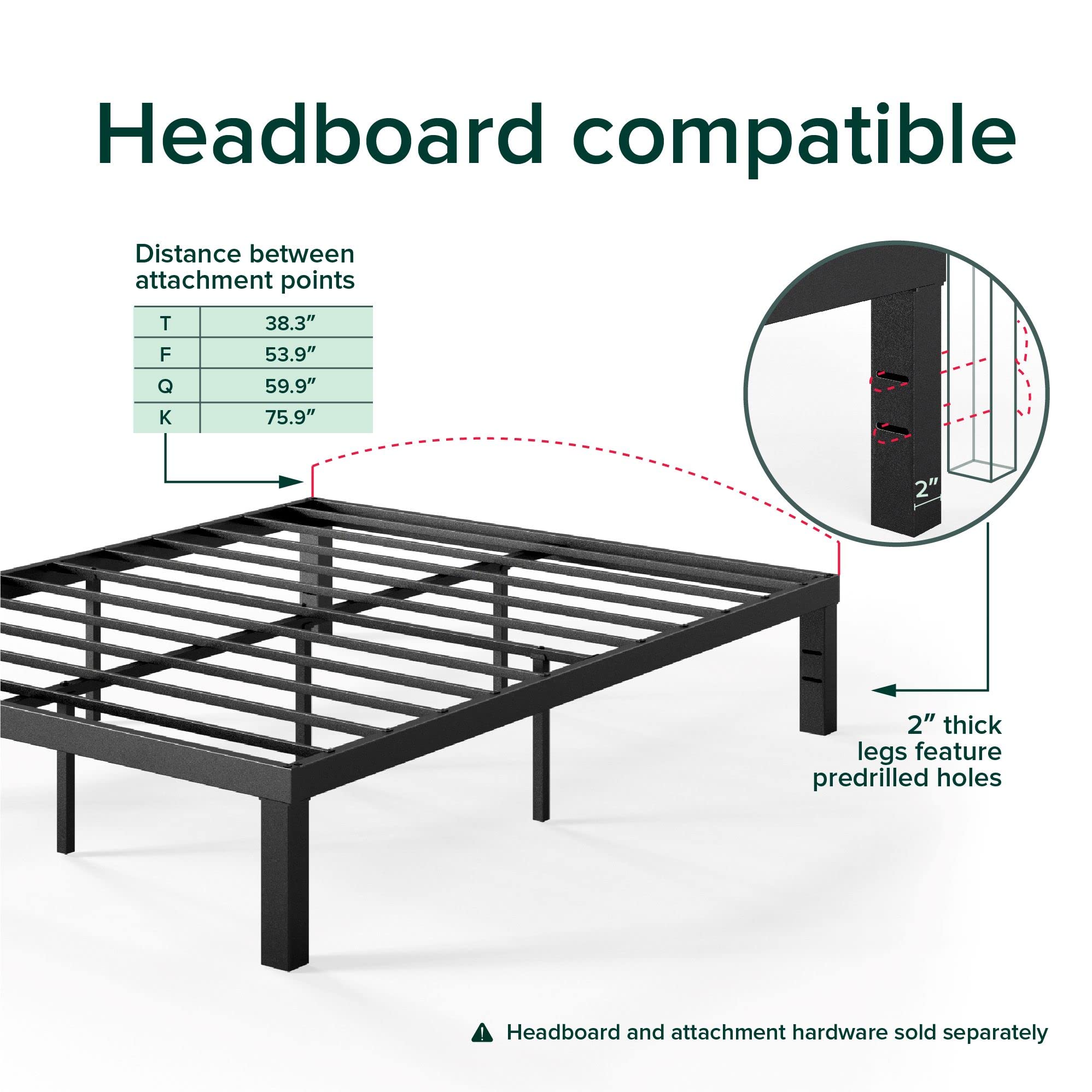 ZINUS Luis 14 Inch QuickLock Metal Platform Bed Frame / Mattress Foundation with Steel Slat Support / No Box Spring Needed / Easy Assembly, Full