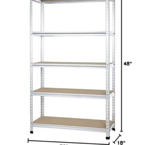 Amazon Basics 5 tier, Medium Duty Storage Shelving Double Post Press Board Shelf, Aluminum, 48 x 18 x 72