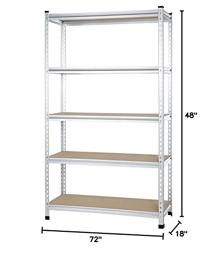 Amazon Basics 5 tier, Medium Duty Storage Shelving Double Post Press Board Shelf, Aluminum, 48 x 18 x 72