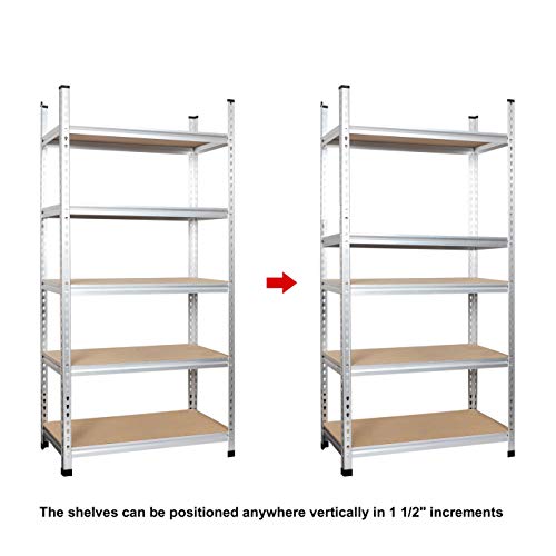 Amazon Basics 5 tier, Medium Duty Storage Shelving Double Post Press Board Shelf, Aluminum, 48 x 18 x 72