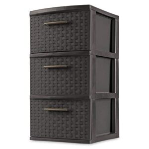 sterilite espresso 26306p02 15" x 12 5/8" x 24" brown 3 drawer weave tower