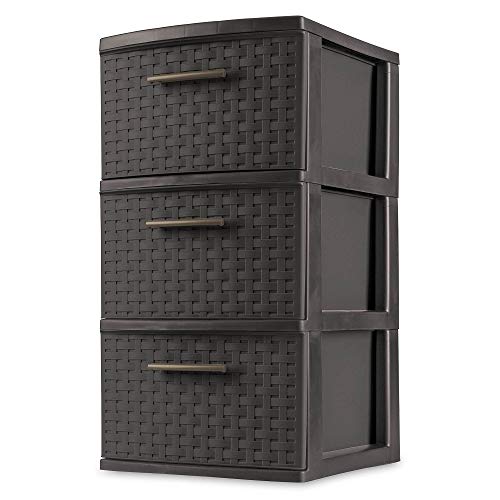 Sterilite Espresso 26306P02 15" X 12 5/8" X 24" Brown 3 Drawer Weave Tower