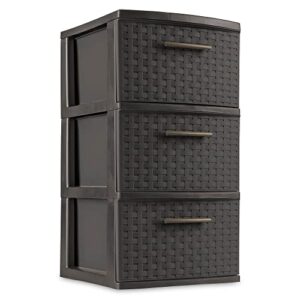 Sterilite Espresso 26306P02 15" X 12 5/8" X 24" Brown 3 Drawer Weave Tower