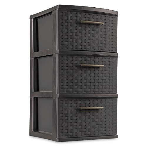 Sterilite Espresso 26306P02 15" X 12 5/8" X 24" Brown 3 Drawer Weave Tower