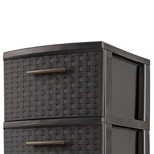 Sterilite Espresso 26306P02 15" X 12 5/8" X 24" Brown 3 Drawer Weave Tower