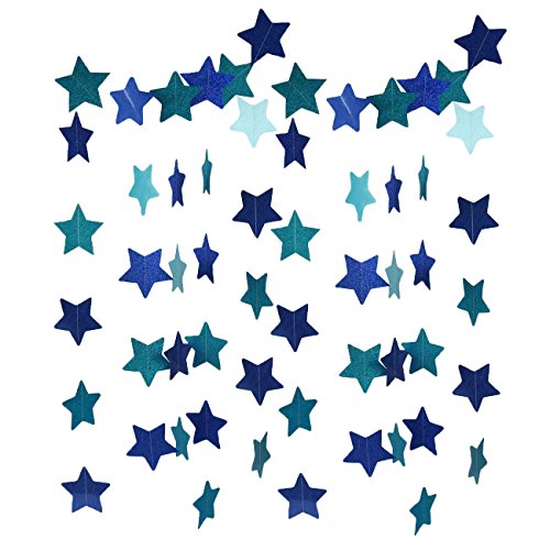 Furuix Boy Baby Shower Decorations 13pcs White Navy Blue Baby Blue Tissue Paper Pom Pom Paper Lanterns Blue Star Garland Honeycomb Ball for Birthday Decor, Bridal Shower Decor/Outer Space Party Decor