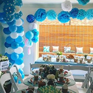 Furuix Boy Baby Shower Decorations 13pcs White Navy Blue Baby Blue Tissue Paper Pom Pom Paper Lanterns Blue Star Garland Honeycomb Ball for Birthday Decor, Bridal Shower Decor/Outer Space Party Decor