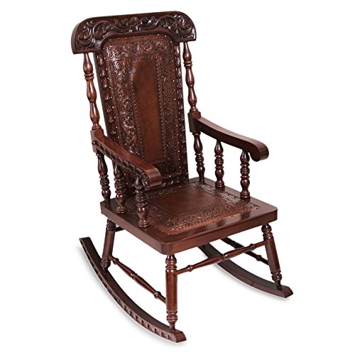 NOVICA Tornillo Wood and Leather Rocking Chair, Nobility' Handmade, Brown