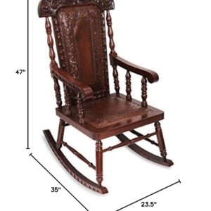 NOVICA Tornillo Wood and Leather Rocking Chair, Nobility' Handmade, Brown