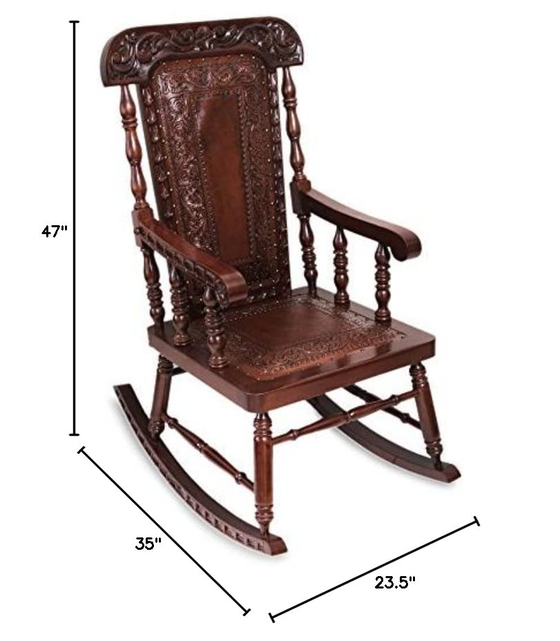 NOVICA Tornillo Wood and Leather Rocking Chair, Nobility' Handmade, Brown