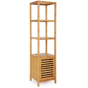 songmics bamboo bathroom storage floor cabinet, 4 tiers multifunctional floor shelving unit, free standing tower corner rack, natural ubcb50y