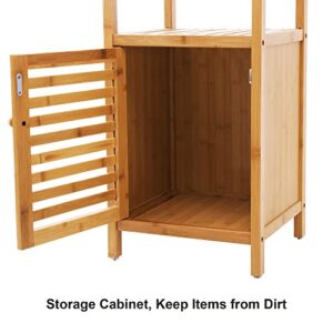 SONGMICS Bamboo Bathroom Storage Floor Cabinet, 4 Tiers Multifunctional Floor Shelving Unit, Free Standing Tower Corner Rack, Natural UBCB50Y