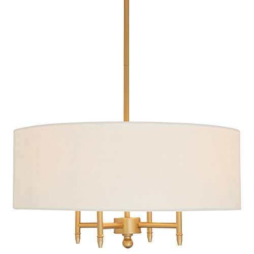 Amazon Brand – Stone & Beam Contemporary Pendant Chandelier with White Shade - 20 x 20 x 42 Inches (Adjustable Height), Antique Brass