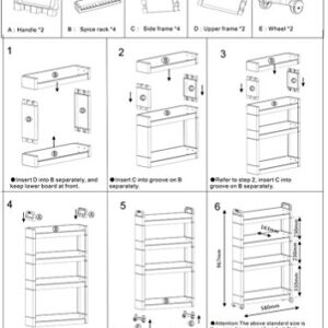 BAOYOUNI Rolling Slim Cart Between Washer Dryer Cabinet Storage Shelf Rack Narrow Slide Out Tower Organizer Space Saving Shelving Units with Wheels (4-Tier)