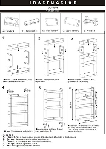 BAOYOUNI Rolling Slim Cart Between Washer Dryer Cabinet Storage Shelf Rack Narrow Slide Out Tower Organizer Space Saving Shelving Units with Wheels (4-Tier)