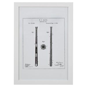 amazon brand – stone & beam modern gold print of 1885 baseball bat patent wall art, white frame, 15" x 21"