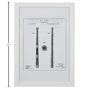 Amazon Brand – Stone & Beam Modern Gold Print of 1885 Baseball Bat Patent Wall Art, White Frame, 15" x 21"