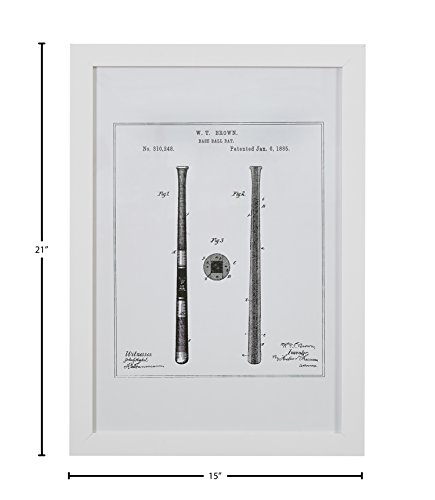 Amazon Brand – Stone & Beam Modern Gold Print of 1885 Baseball Bat Patent Wall Art, White Frame, 15" x 21"