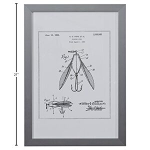 Amazon Brand – Stone & Beam Modern Silver Ink Reprint of Fishing Lure Patent Wall Art, Silver Frame, 15" x 21"