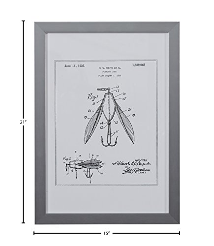 Amazon Brand – Stone & Beam Modern Silver Ink Reprint of Fishing Lure Patent Wall Art, Silver Frame, 15" x 21"