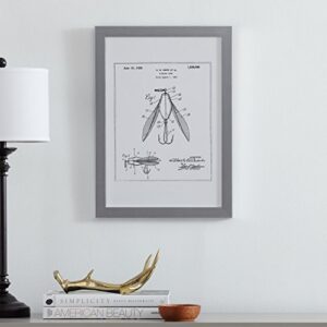 Amazon Brand – Stone & Beam Modern Silver Ink Reprint of Fishing Lure Patent Wall Art, Silver Frame, 15" x 21"