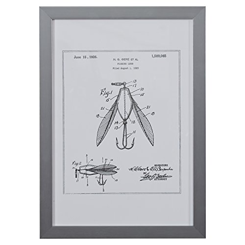 Amazon Brand – Stone & Beam Modern Silver Ink Reprint of Fishing Lure Patent Wall Art, Silver Frame, 15" x 21"