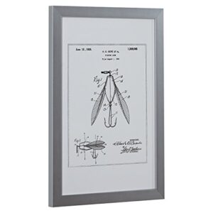 Amazon Brand – Stone & Beam Modern Silver Ink Reprint of Fishing Lure Patent Wall Art, Silver Frame, 15" x 21"