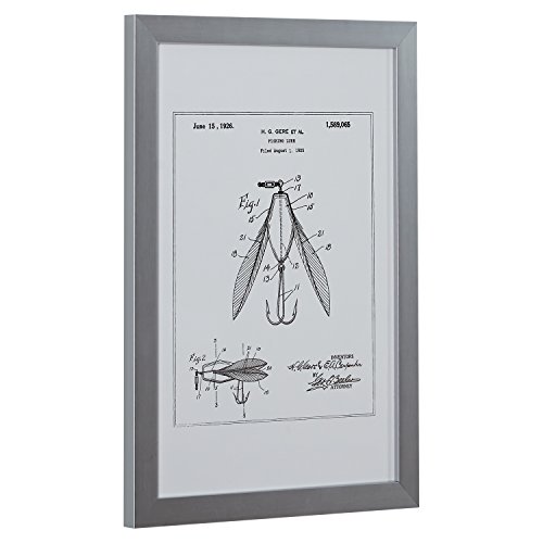 Amazon Brand – Stone & Beam Modern Silver Ink Reprint of Fishing Lure Patent Wall Art, Silver Frame, 15" x 21"