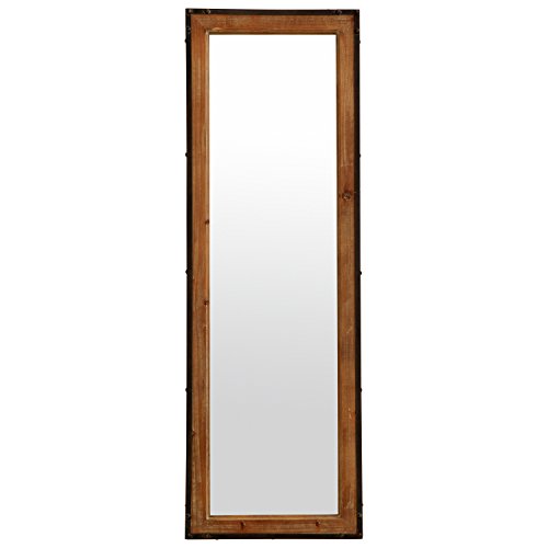 Amazon Brand - Stone & Beam Wood and Iron Hanging Wall Mirror, Glass, Rectangular, 13.75"L x 1.25"W