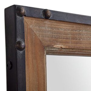 Amazon Brand - Stone & Beam Wood and Iron Hanging Wall Mirror, Glass, Rectangular, 13.75"L x 1.25"W