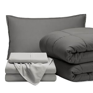 bare home bed-in-a-bag 5 piece comforter & sheet set - twin xl - goose down alternative - ultra-soft 1800 premium bedding set (twin xl, grey/light grey)