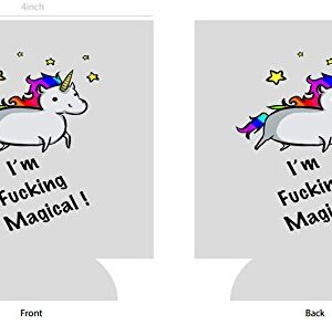 Unicorn Coolie - I am Magical | Funny Novelty Can Cooler Coolie Huggie - Set of two (2) | Beer Beverage Holder Craft Beer Gifts | Quality Neoprene Insulated Can Cooler