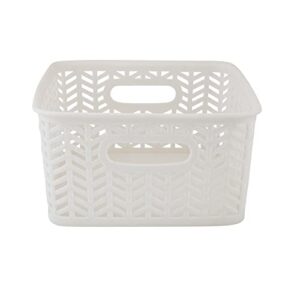 Simplify Small Herringbone Bin | Storage Tote Basket | Organizer | Decorative | Good for Closets | Countertops | Desks | Dressers | Accessories | Cleaning Products | Sports Equipment | Toys | White